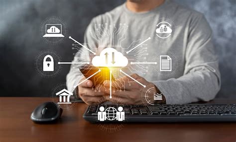Premium Photo Man Use Laptop With Cloud Computing Diagram Show On