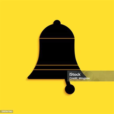 노란색 배경에 격리 된 검은 색 벨 아이콘 알람 기호 서비스 벨 핸드벨 기호 알림 기호 긴 그림자 스타일 벡터 검은색에 대한 스톡 벡터 아트 및 기타 이미지 Istock