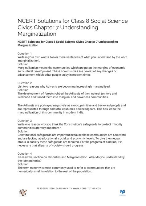 Ncert Solutions For Class 8 Civics Chapter 7 Understanding Marginalisation