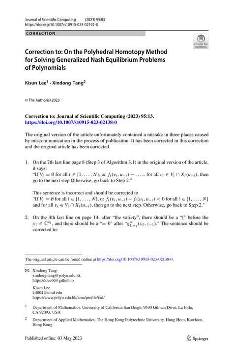 Pdf Correction To On The Polyhedral Homotopy Method For Solving