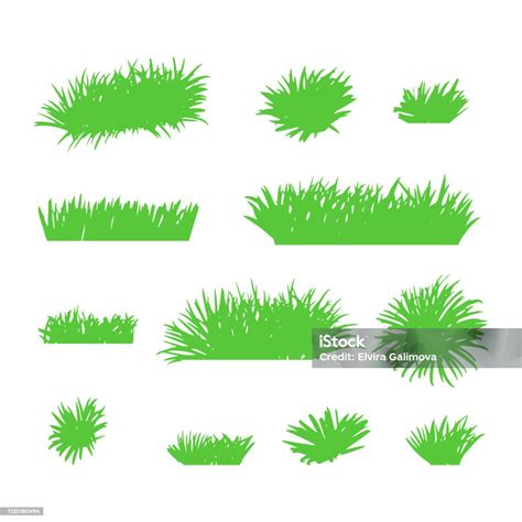 녹색 잔디 테두리 설정 흰색 배경에 고립 고급 봄 잔디 컬렉션입니다 초원 수평 조각 디자인에 대 한 벡터 일러스트 레이 션입니다 0명에 대한 스톡 벡터 아트 및 기타 이미지