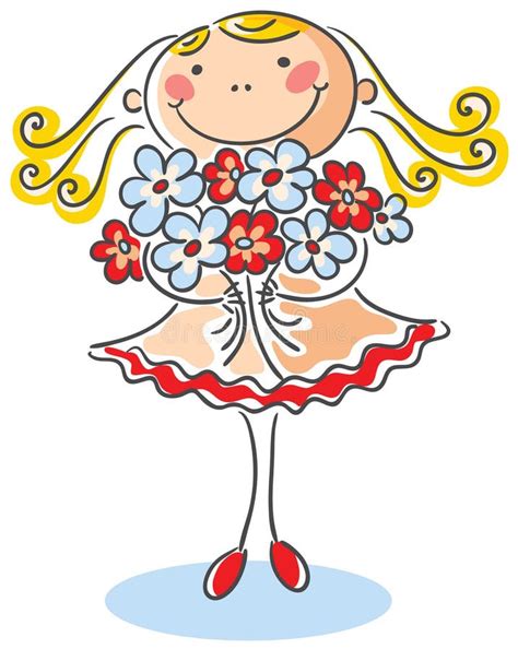 Meisje Met Een Boeket Van Bloemen Vector Illustratie Illustration Of