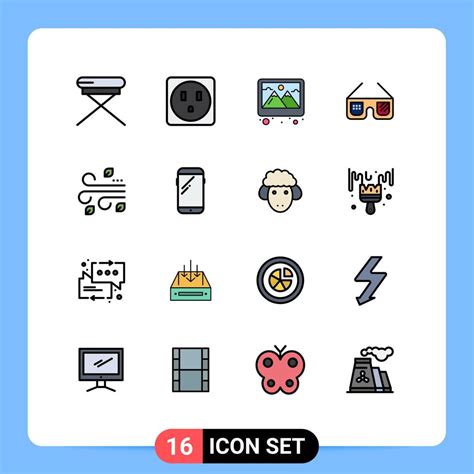 Universal Icon Symbols Group Of 16 Modern Flat Color Filled Lines Of Wind Leaves Picture Blowing