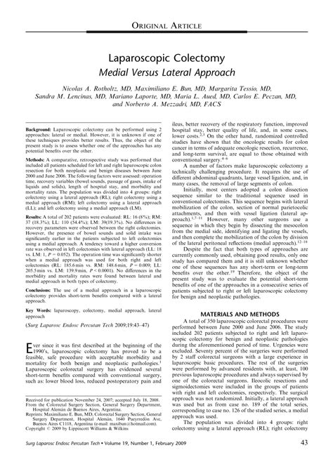 Pdf Laparoscopic Colectomy Medial Versus Lateral Approach