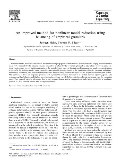 Pdf An Improved Method For Nonlinear Model Reduction Using Balancing Of Empirical Grammians J