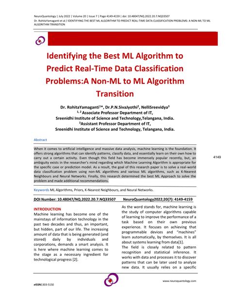 Pdf Identifying The Best Ml Algorithm To Predict Real Time Data