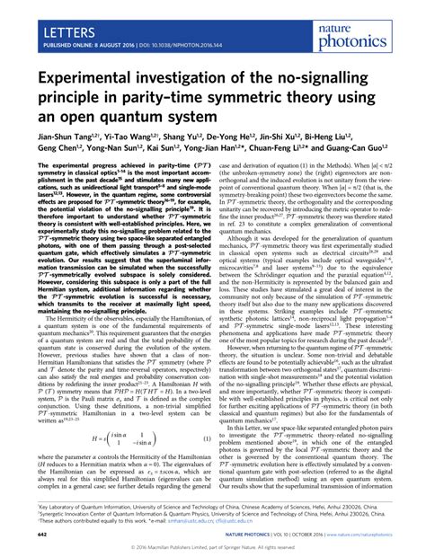 Pdf Experimental Investigation Of The No Signalling Principle In Parity Time Symmetric Theory