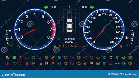 Car Digital Dashboard Speedometer Display Fuel Panel Car Cluster Dashboard Panel Vector Design