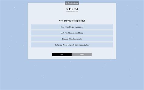 neom organics product recommendation quiz example — odicci the