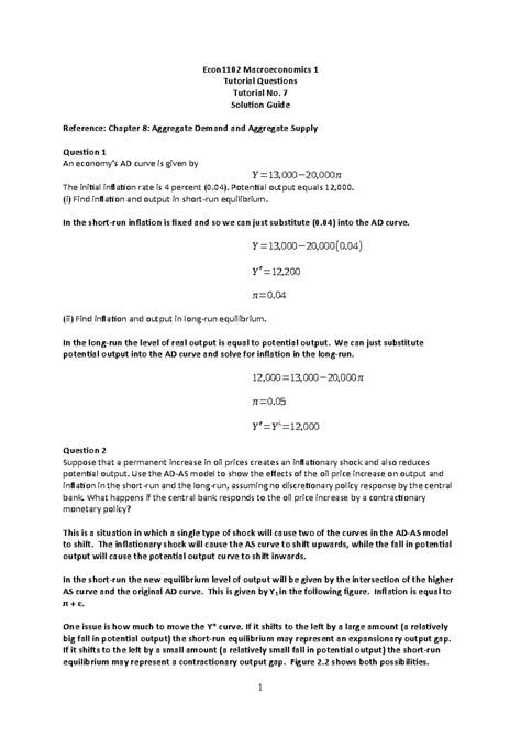 tutorial no 7 sol solution econ1102 macroeconomics 1 tutorial