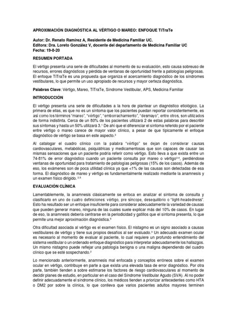 Articulo Vertigo Titrate Pdf Síntoma Examen Físico