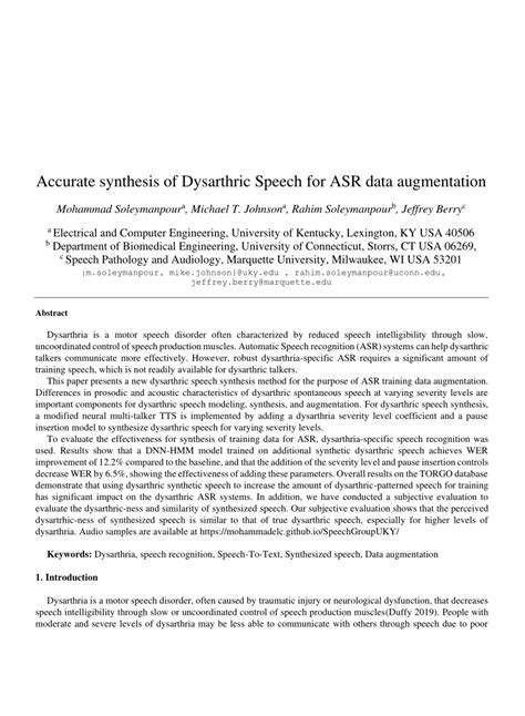 Pdf Accurate Synthesis Of Dysarthric Speech For Asr Data Augmentation