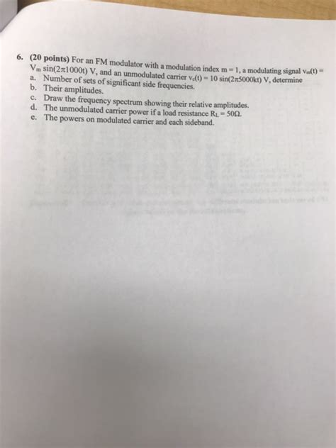 Solved 6 20 Points For An Fm Modulator With A Modulation