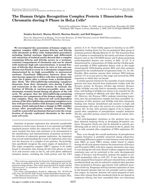 Pdf The Human Origin Recognition Complex Protein 1 Dissociates From