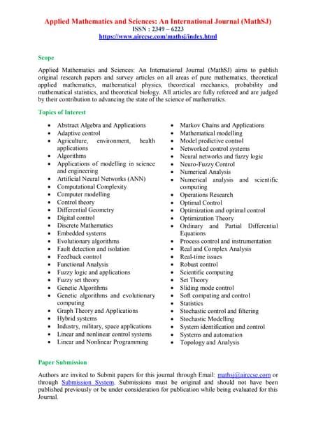 Call For Paper December Issue Applied Mathematics And Sciences An