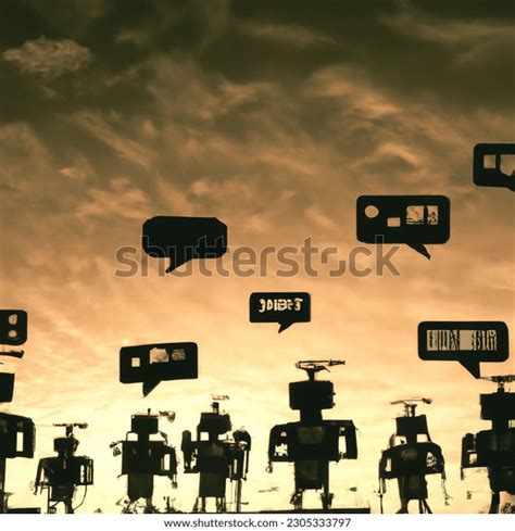 sunset photo dozens robots speech bubbles ai generated image 2305333797