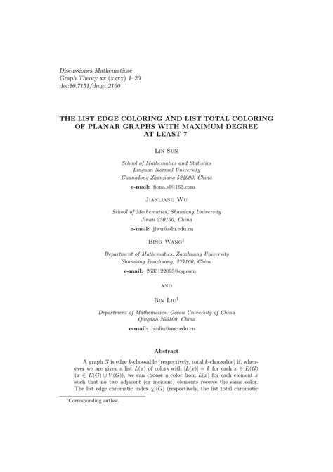 Pdf The List Coloring And List Total Coloring Of Planar Graphs With Maximum Degree At Least 7