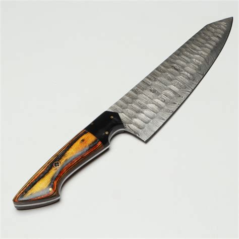 Damascus Steel And Wooden Handle Chefs Knife Set In Suede Leather Roll