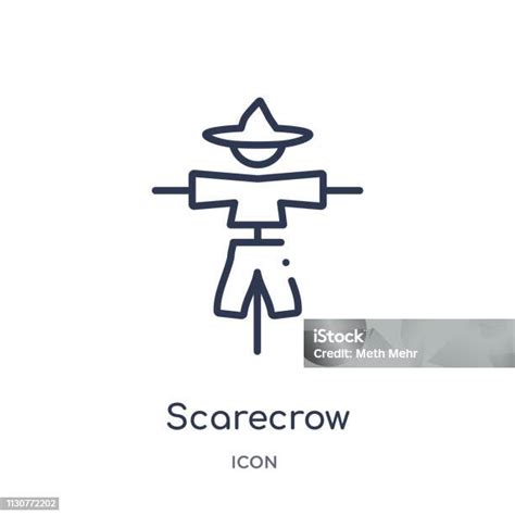농업 농업 및 원 예 개요 컬렉션에서 선형 허수 아비 아이콘입니다 얇은 라인 허수 아비 벡터 흰색 배경에 고립입니다 허수 아비 유행 삽화 가을에 대한 스톡 벡터 아트 및