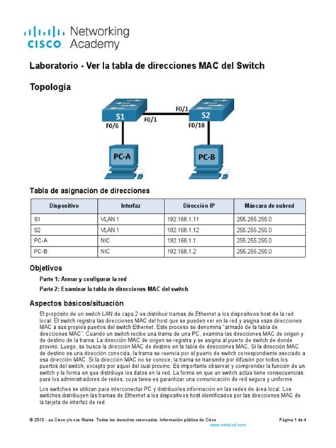 7 3 7 Lab View The Switch Mac Address Table Pdf Conmutador De Red Telecomunicaciones