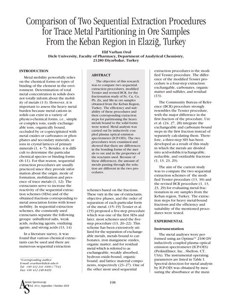 Pdf Comparison Of Two Sequential Extraction Procedures For Trace Metal Partitioning In Ore