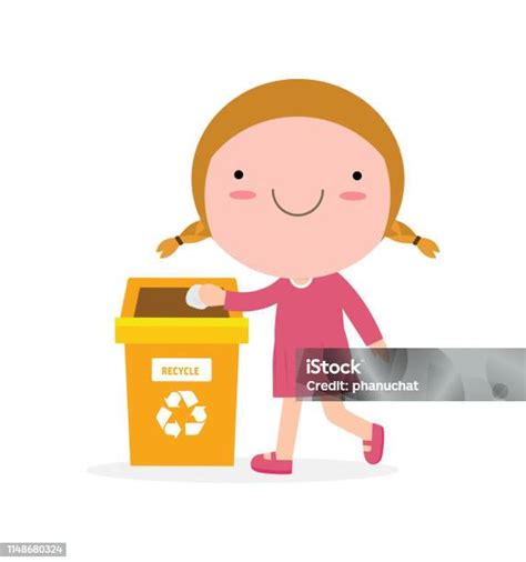 재활용을 위한 어린이 쓰레기 쓰레기를 재활용 하는 아이 들의 그림 휴지통을 재생 세계를 저장 여성 재활용 아이 분리 쓰레기 어린이와 재활용 쓰레기통에 대한 스톡 벡터 아트