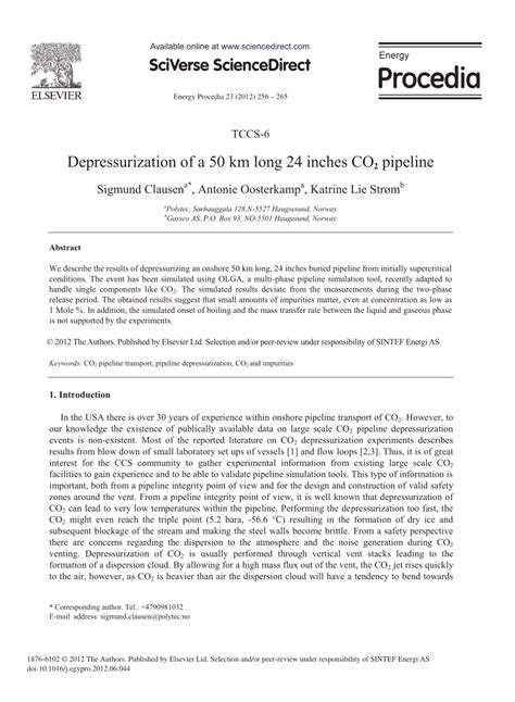 Pdf Depressurization Of A 50 Km Long 24 Inches Co2 Pipeline