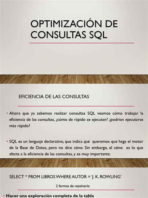 Optimización De Consultas Sql Breve Pdf Sql Informática