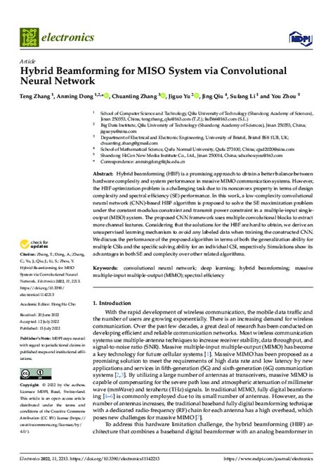 Pdf Hybrid Beamforming For Miso System Via Convolutional Neural Network