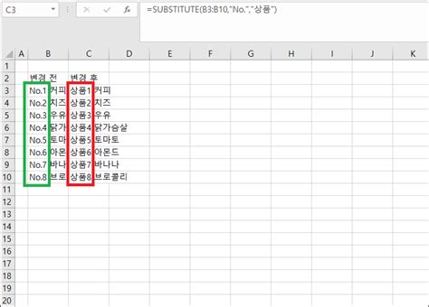 엑셀 특정 문자 바꾸기 글자 일괄 변경 방법 Substitute 함수