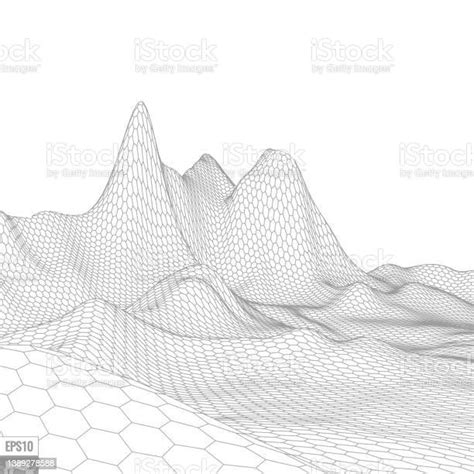 흰색 배경의 와이어프레임 풍경 추상 기하학적 벡터 기술 배경 3d 벡터 디지털 배경 바둑판에 대한 스톡 벡터 아트 및 기타 이미지 바둑판 산 예술 Istock