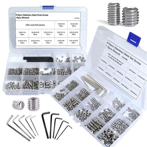 830pcs Set Screw Assortment Kit Standard Sae Metric Allen Head Socket Hex Grub Set Screws