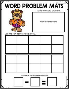 Fall Word Problem Mats Addition Subtraction To Word Problems