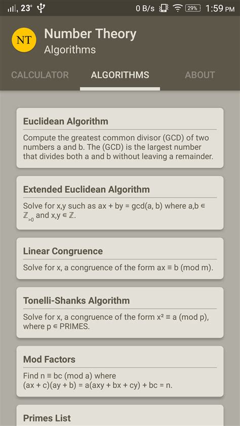 Number Theory Algorithms