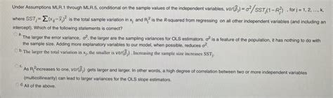solved 1 under assumptions mlr 1 through mlr 5 conditional