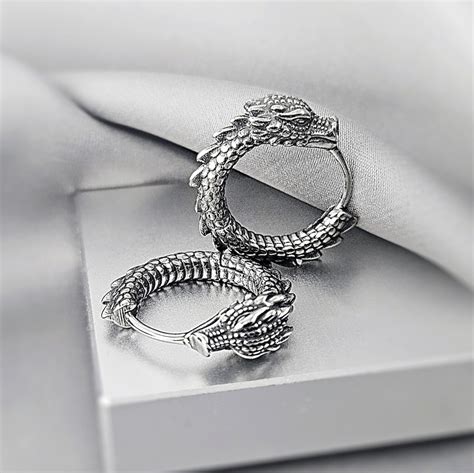 Cool Dragon Hoop Earrings For Men Surgical Steel Antique Dragon