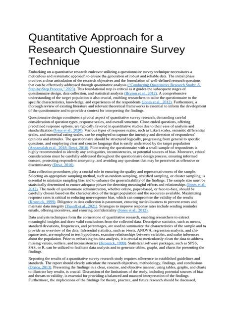 Quantitative Approach For A Research Questionnaire Survey Technique