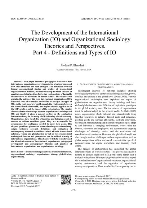 PDF The Development Of The International Organization IO And Organizational Sociology