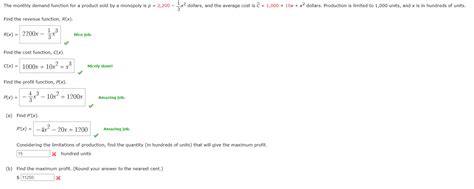 Solved Find The Revenue Function R X R X Nice Job Find Chegg Com