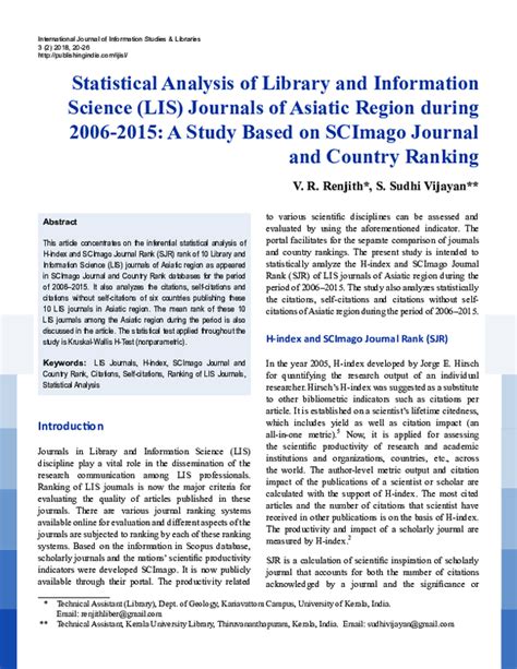 Pdf Statistical Analysis Of Library And Information Science Lis