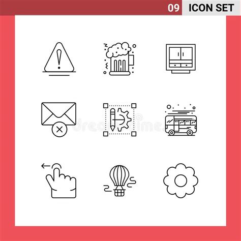 9 Universal Outlines Set For Web And Mobile Applications Pencil Mail Business Delete Office