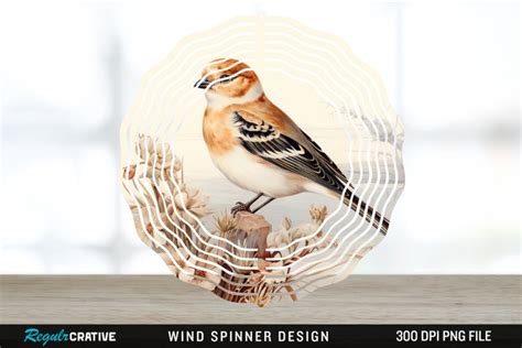 Vintage Snow Bunting Bird Wind Spinner Sublimation Png