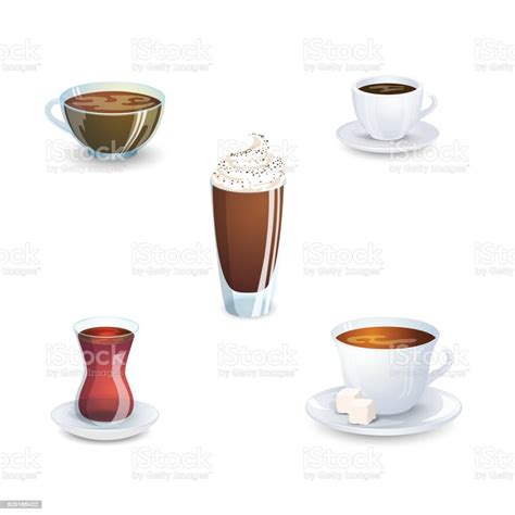 맛 있는 뜨거운 음료 커피 차 및 공급 흰색 배경에 고립의 집합입니다 벡터 일러스트입니다 라떼에 대한 스톡 벡터 아트 및 기타 이미지 Istock