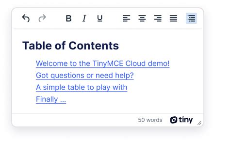 Automatic Table Of Contents Content Index Insertion Tinymce