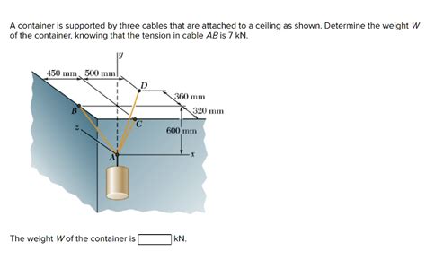 Solved A Container Is Supported By Three Cables That Are Attached To A
