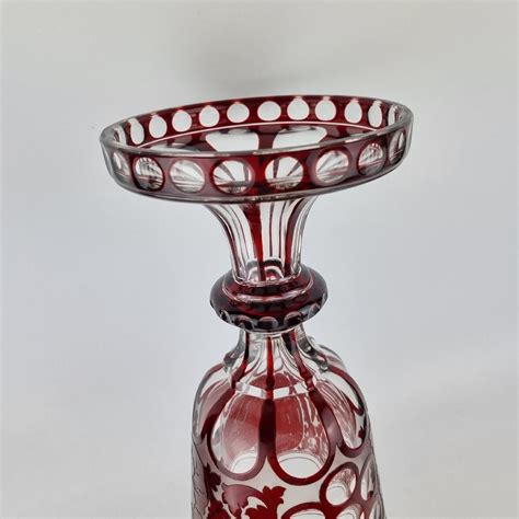 Large Antique German Ruby Flash Cut Glass Goblet Dated 1914 28cm High