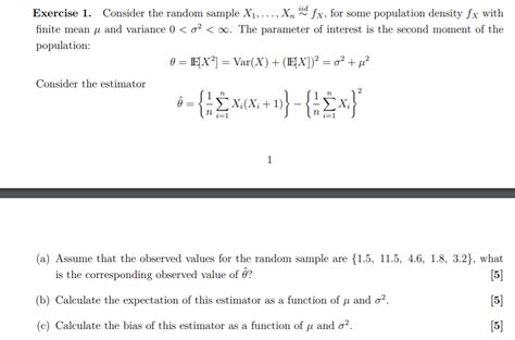 Solved Exercise 1 Consider The Random Sample X1 Xn Chegg Com