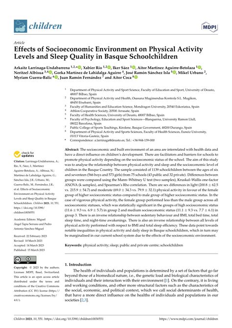 Pdf Effects Of Socioeconomic Environment On Physical Activity Levels