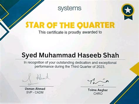 Haseeb Shah On Linkedin Recognition Q3 2023