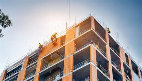 Workers Applying Exterior Cladding And Installing Windows At A Hotel